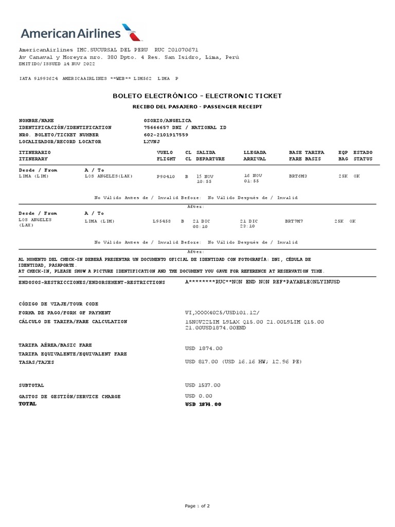 Modelo de Boleto de Viaje | PDF