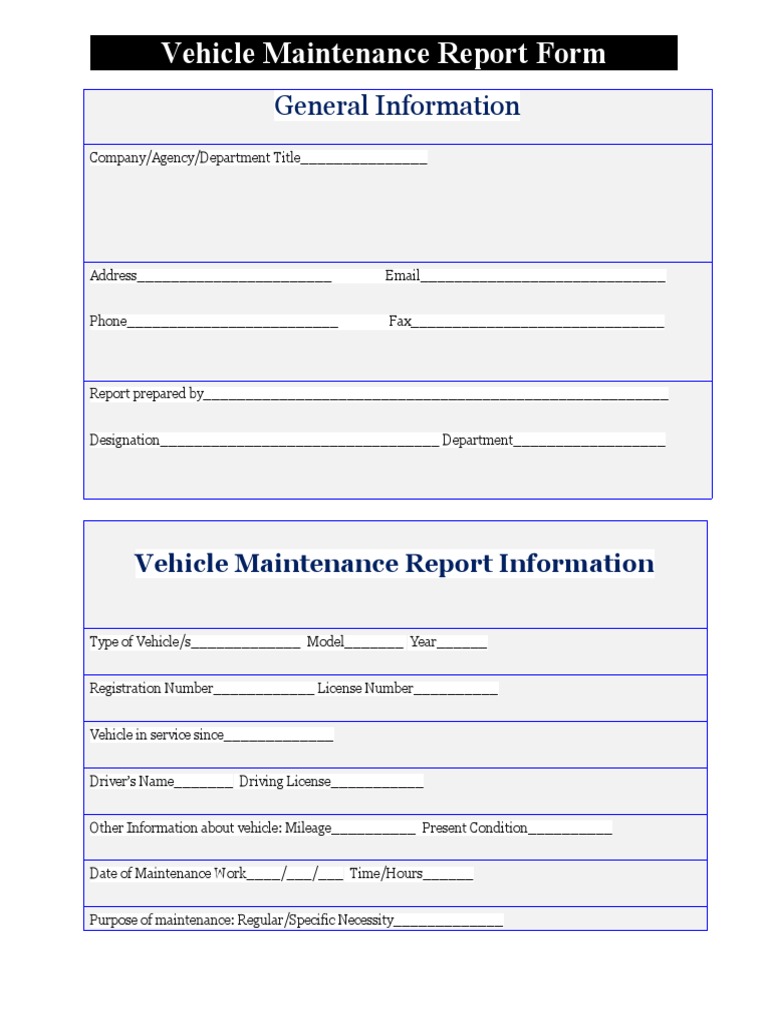 Vehicle Maintenance Report Form: General Information | PDF