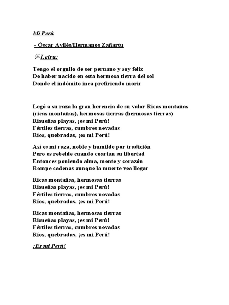 MI PERU... Letra | PDF
