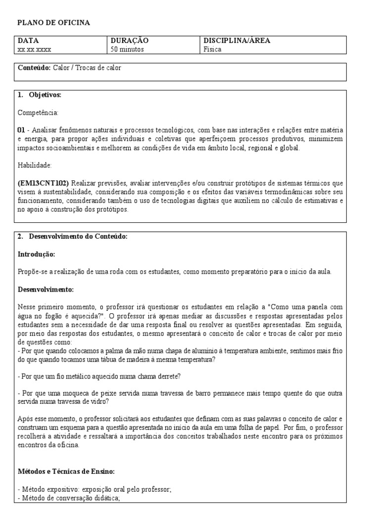 Plano de Oficina (Aula 02) | PDF