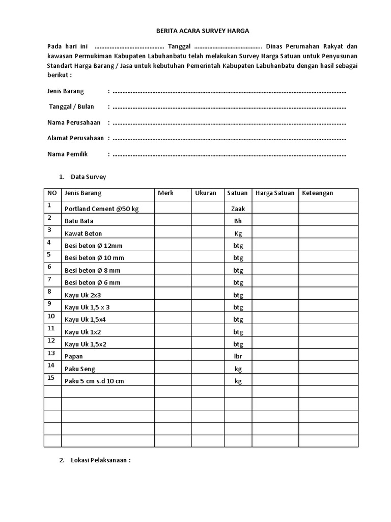 Berita Acara Survey Harga Barang | PDF