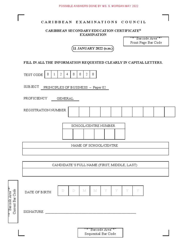 POB - P2 - JAN - 2022-1 - Answers PDF | PDF