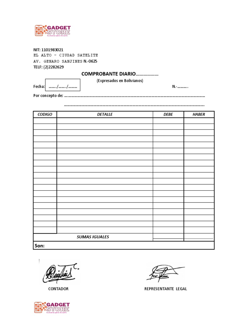 COMPROBANTE-DIARIO Plantilla | PDF