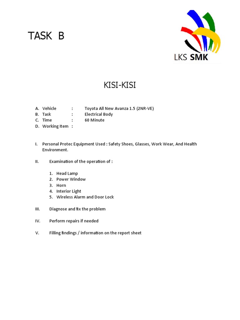Kisi-Kisi Task B Soal Bodi Electrical | PDF
