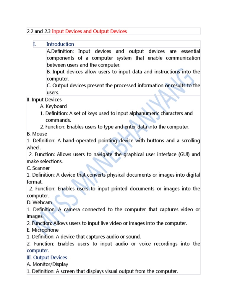 2.2 Input and Output Device | PDF | Central Processing Unit | Input/Output