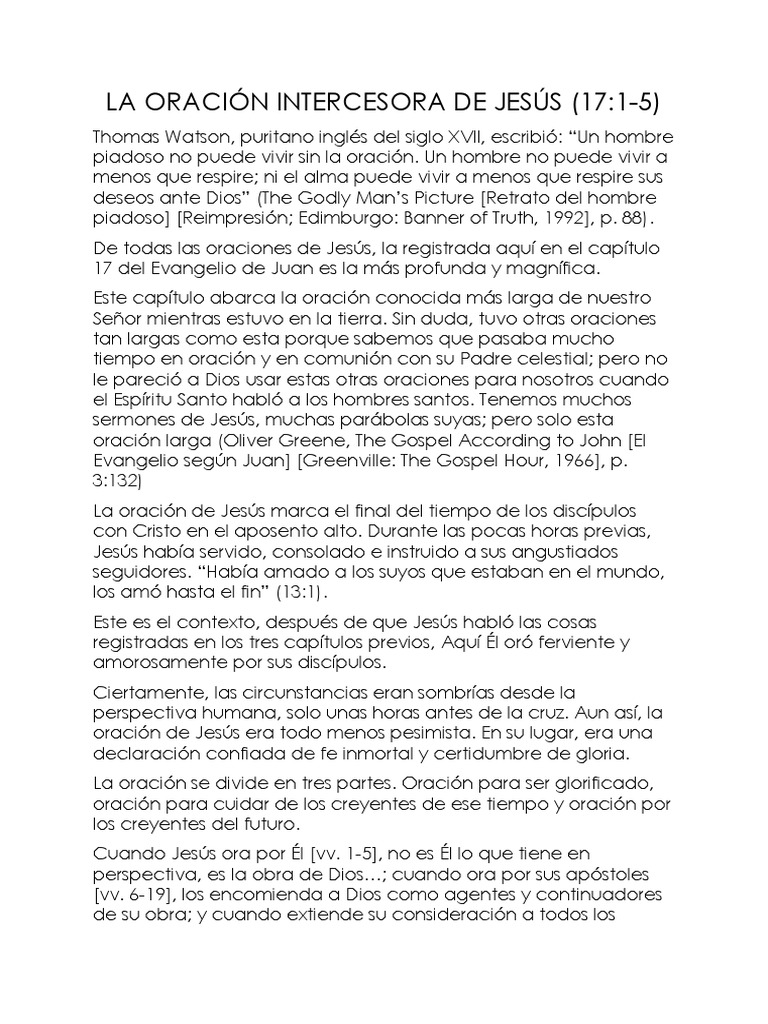 La Oración Intercesora de Jesús (17.1-5) | PDF