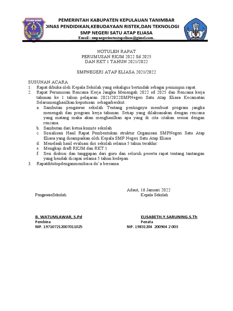 RAPAT PERUMUSAN RKJM Dan RKT 2022 BARU | PDF