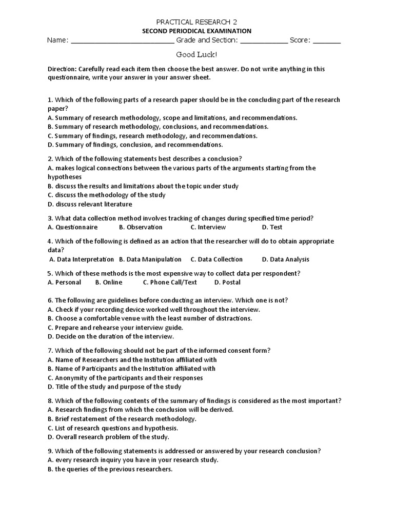 PRACTICAL RESEARCH 2 Summative | PDF | Sampling (Statistics) | Validity (Statistics)
