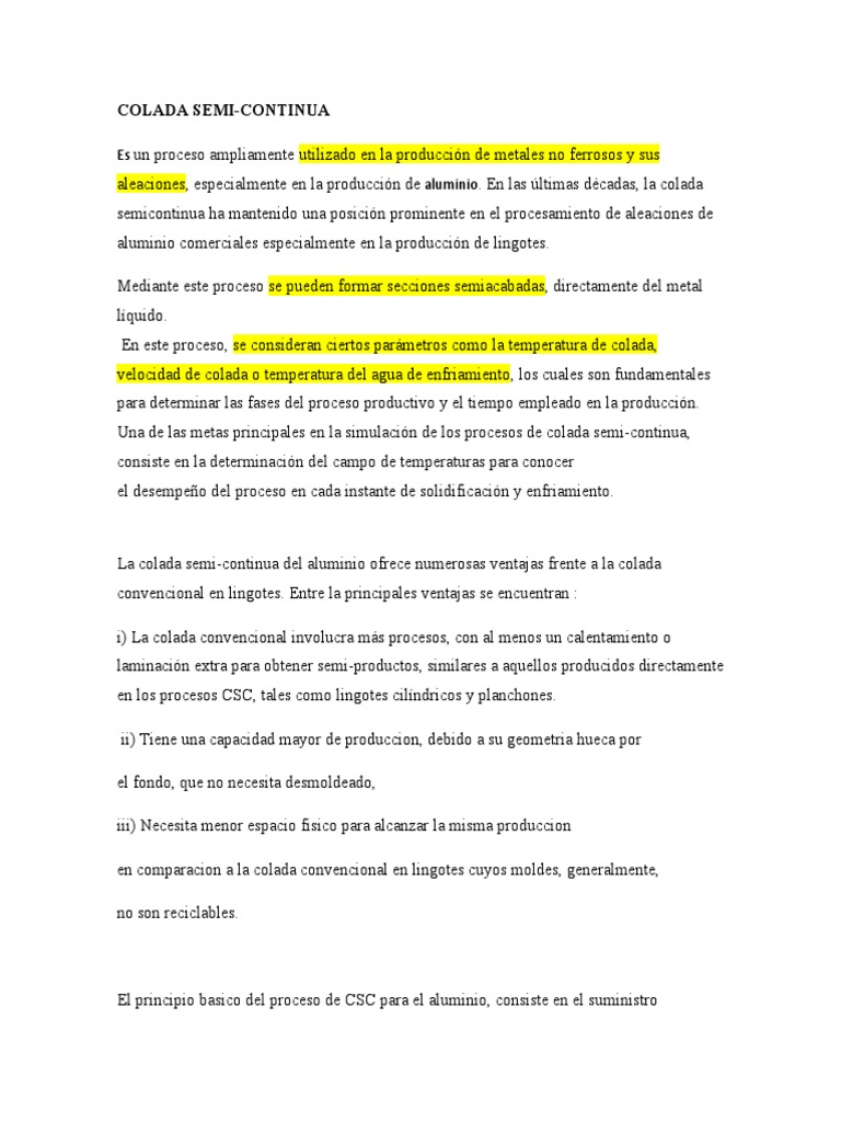 Colada Semi-Continua de Aluminio | PDF | Aluminio | Cobre