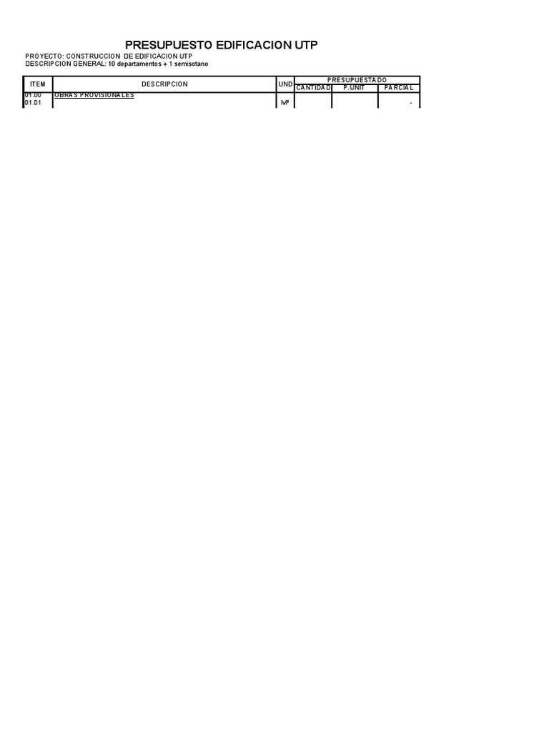 Presupuesto Construcción Edificio UTP | PDF | Ingeniería | Edificios y estructuras