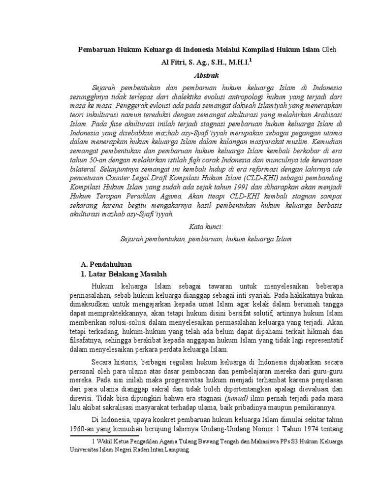 Pembaruan Hukum Keluarga Di Indonesia Melalui Kompilasi Hukum Islam | PDF | Agama & Spiritualitas