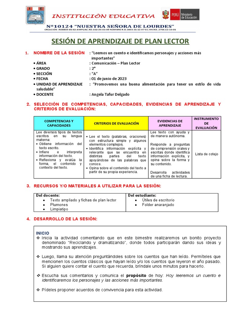 Sesión - Comu - Plan Lector - Leemos El Cuento | PDF