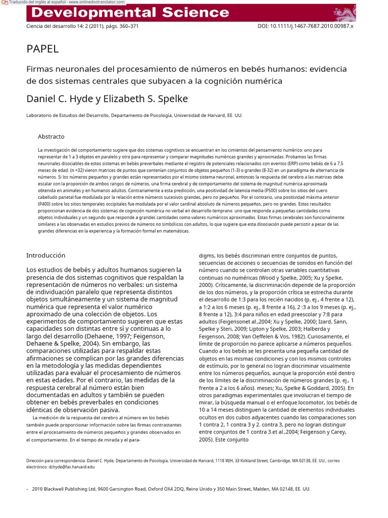 Hyde Spelke 2 Systs Infants ERP 2011.en - Es | PDF | Experimentar | Cerebro
