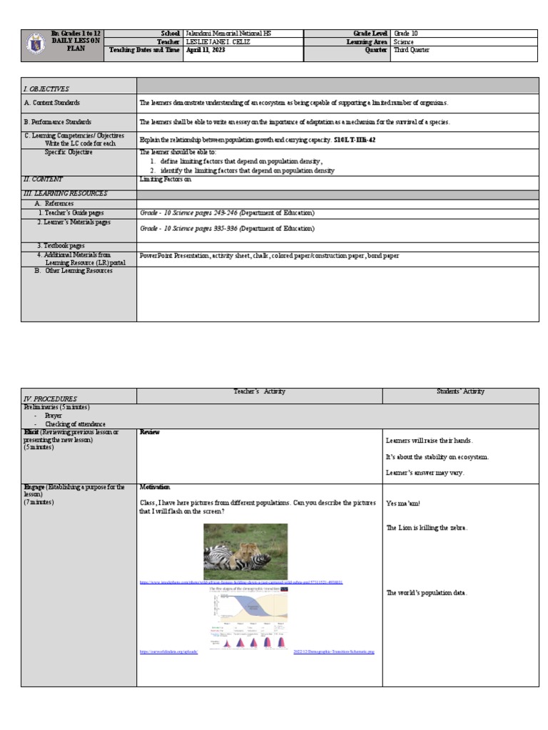Grade 10 - DLP (4-11) | PDF | Logistic Function | Learning