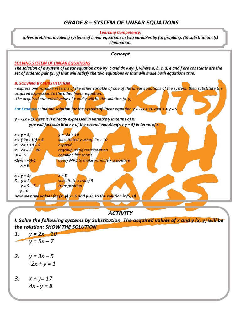 G8 Q1 System of Linear Equations 4.3 | PDF