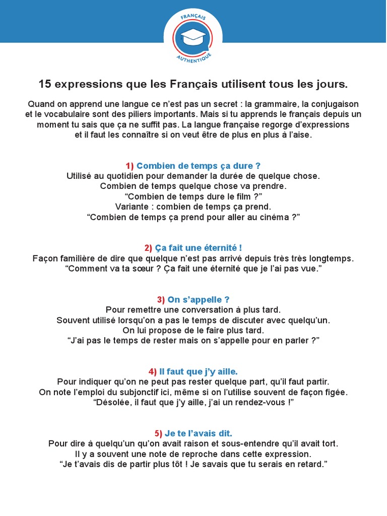 15 Expressions Que Les Français Utilisent Tous Les Jours | PDF