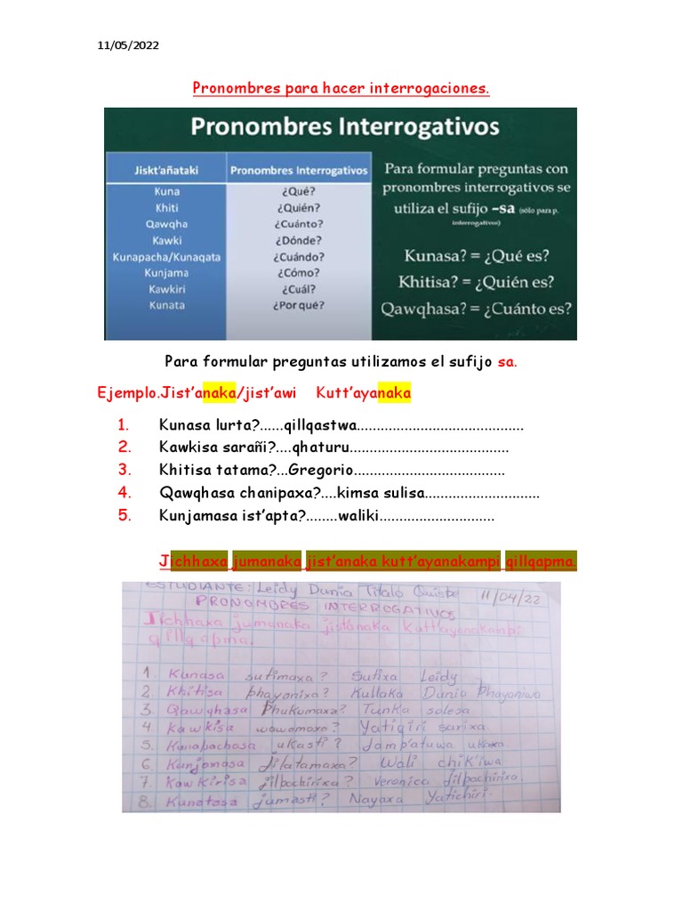 Pronombres Interrogativos - Aymara | PDF | Juegos y actividades