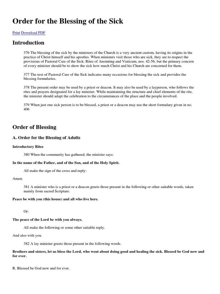Usccb Prayer Order For The Blessing of The Sick | PDF