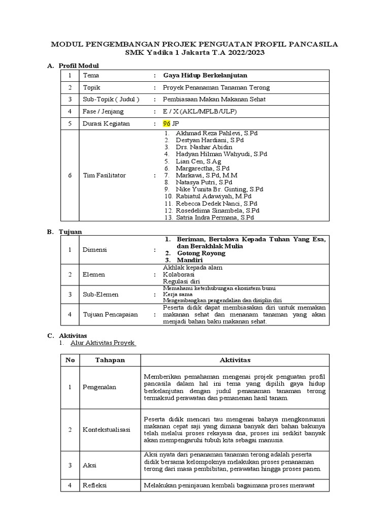 MODUL P5BK (Gaya Hidup Berkelanjutan) | PDF