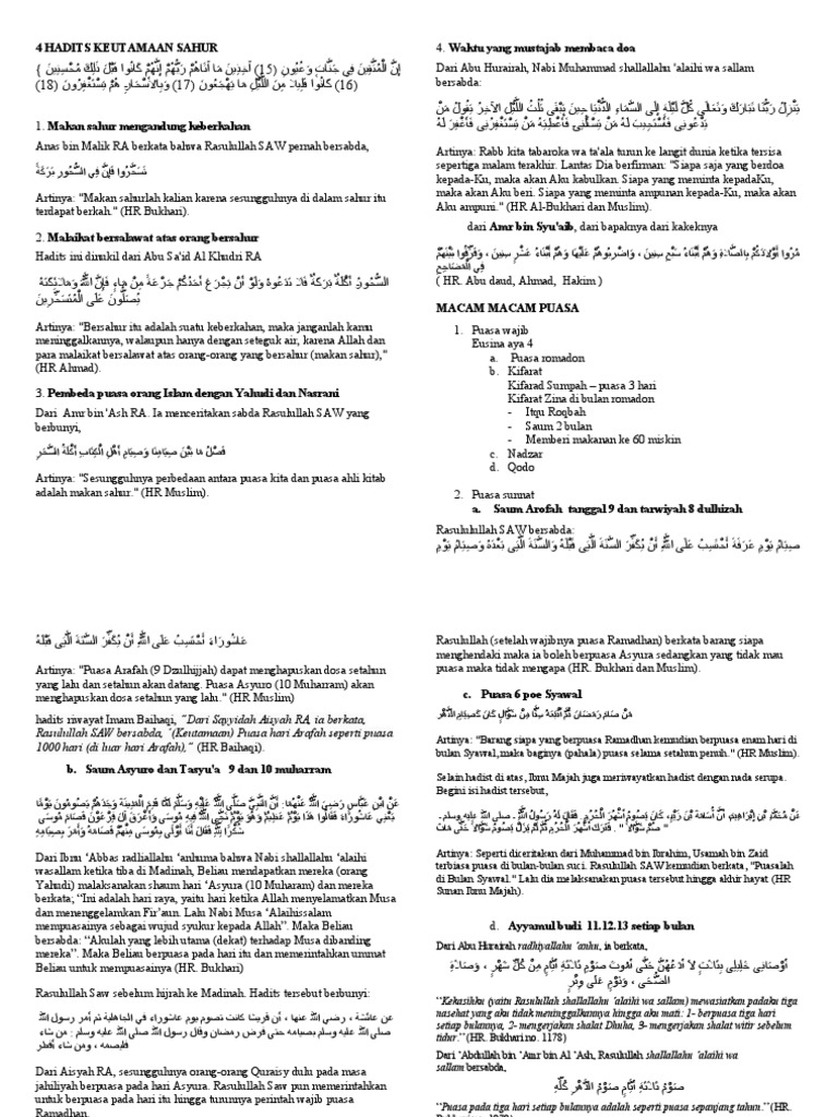 4 Keutamaan Sahur Dan Jenis Jenis Puasa | PDF