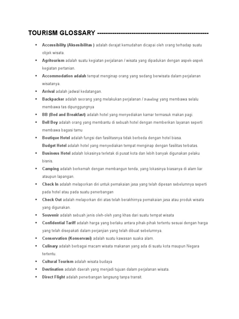 Tourism Glossary | PDF