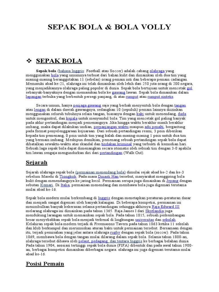 Makalah Sepak Bola & Bola Volly | PDF | Olahraga & Rekreasi