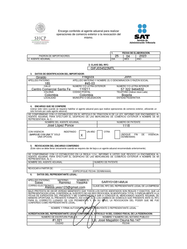 Encargo y Revocación Agente Aduanal | PDF