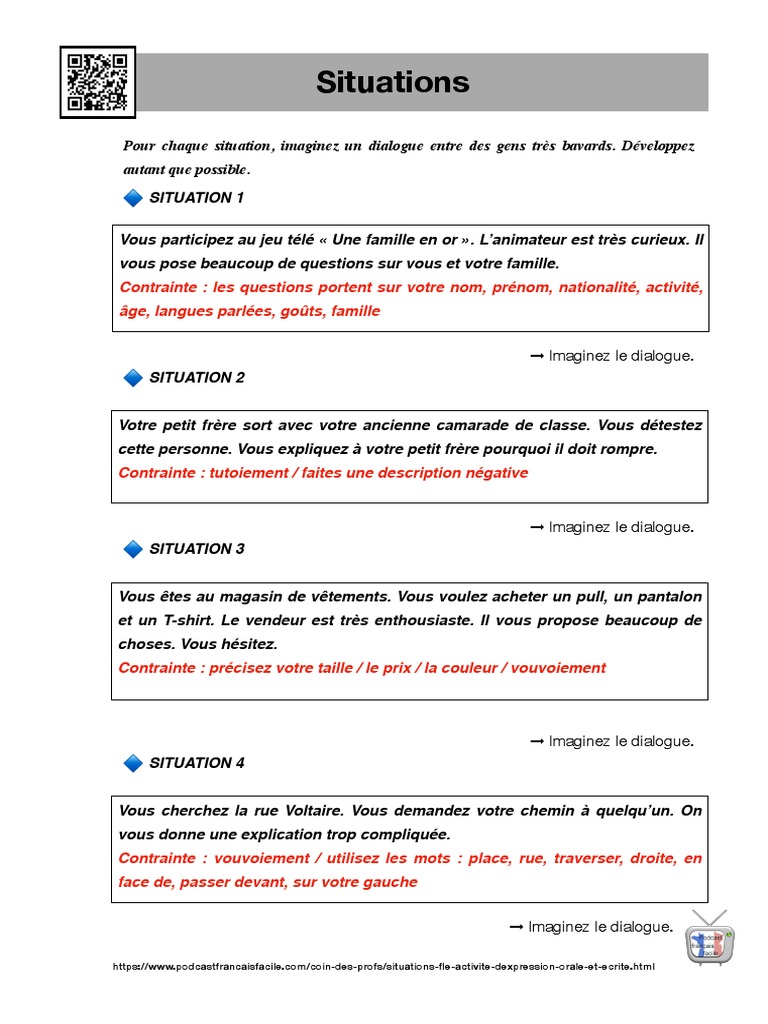 Expression-Orale-Et-Ecrite (Situations) | PDF