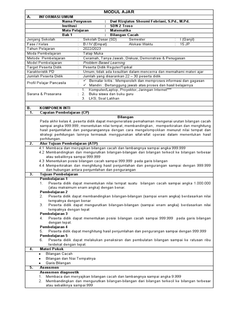 Modul Ajar MTK Dwi | PDF
