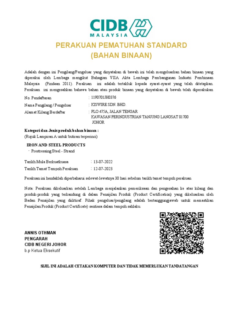 (PC) - CIDB Perakuan Pematuhan Standard (2022 - 2023) | PDF