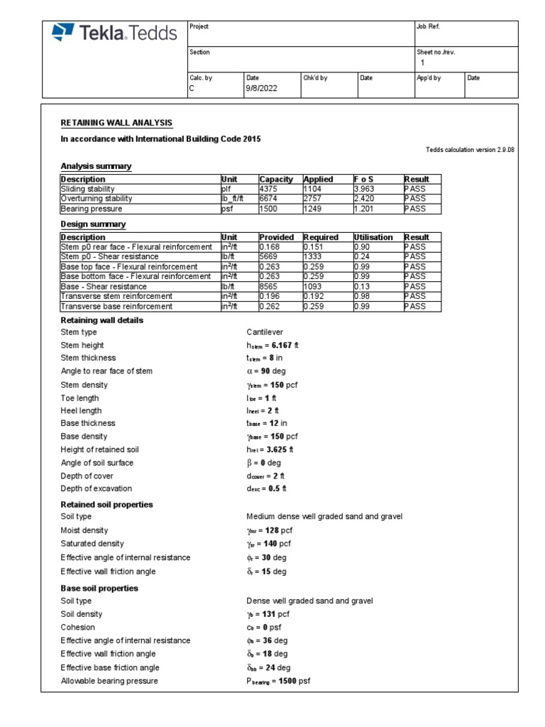Retaining Wall Analysis & Design (ACI318 | PDF | Strength Of Materials ...