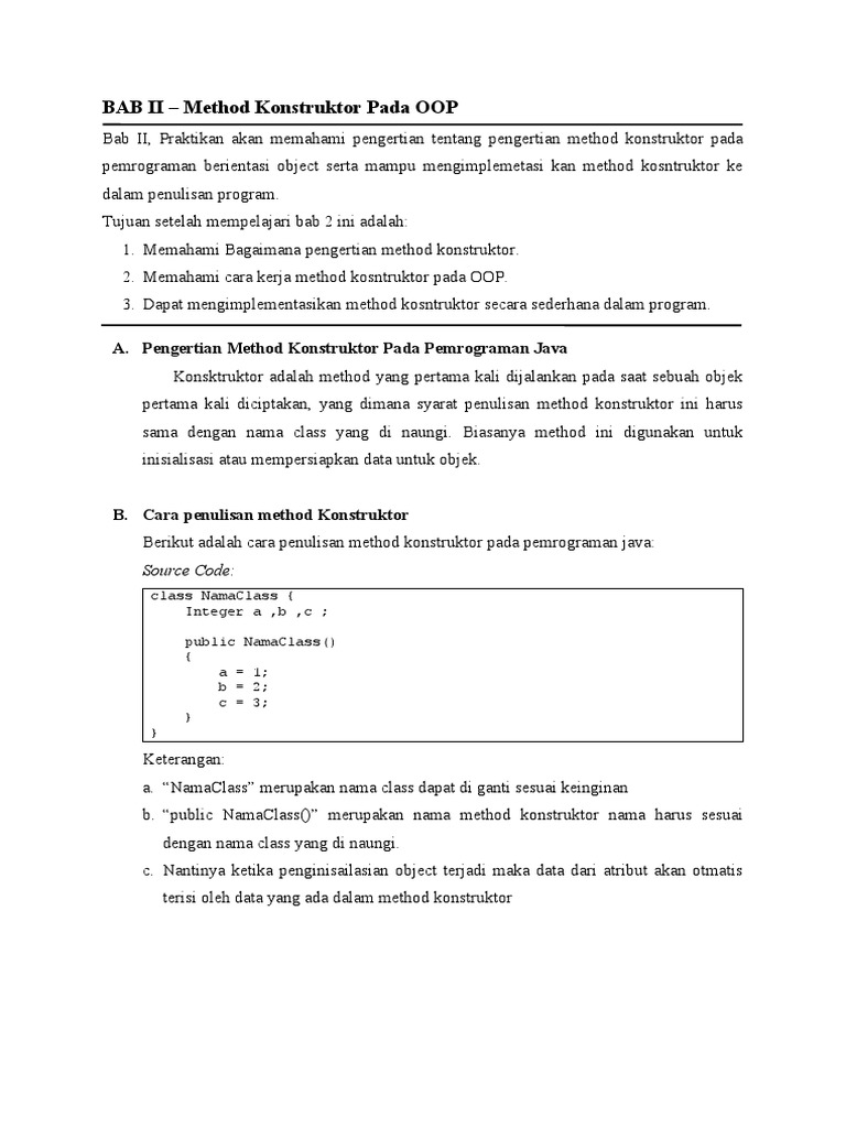 Metode Konstruktor OOP Java | PDF