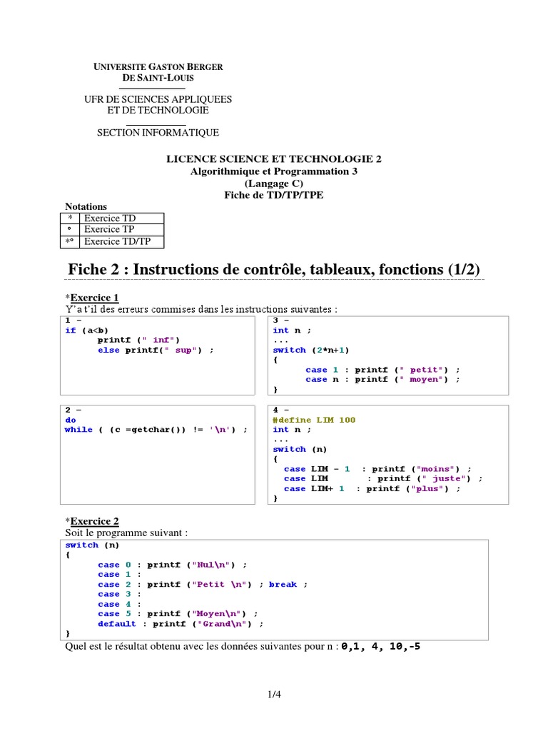 TD - TP - TPE - 2 - 2016 - 2017 - Partie-1-Structure-Controle | PDF