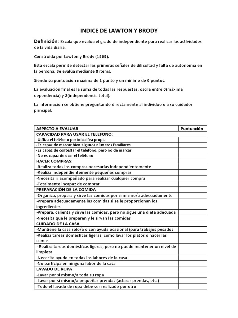 INDICE DE LAWTON Y BRODY | PDF