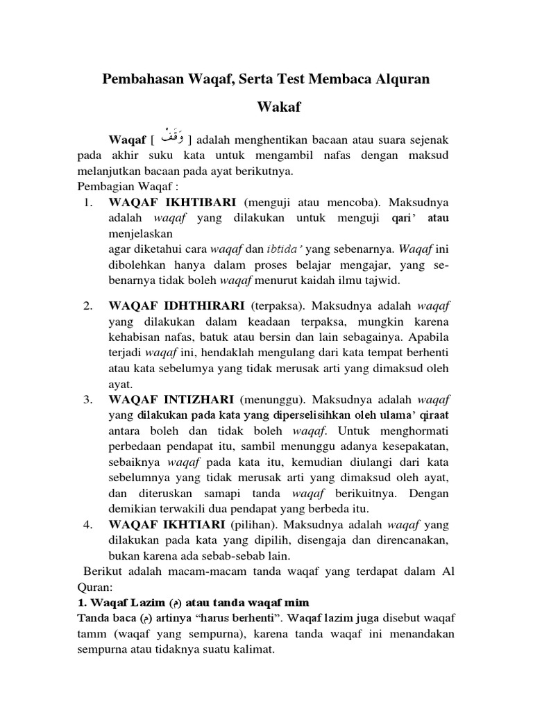 Pembahasan Waqaf | PDF | Seni & Disiplin Bahasa