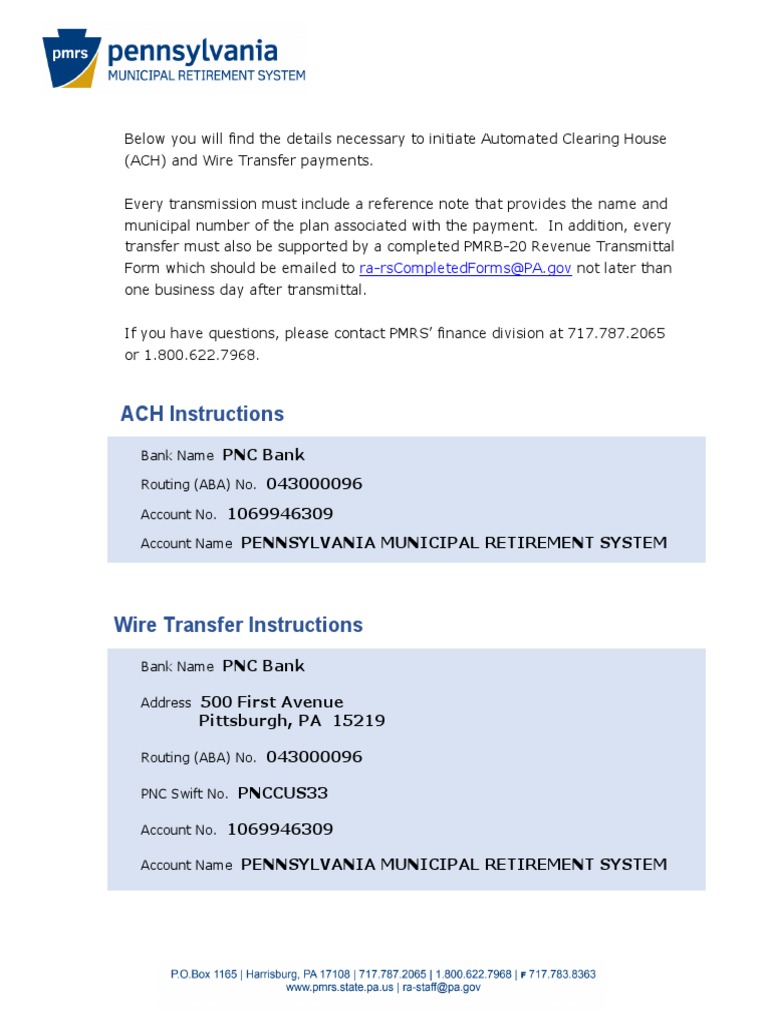 PMRS ACH Wire Transfer Instructions | PDF