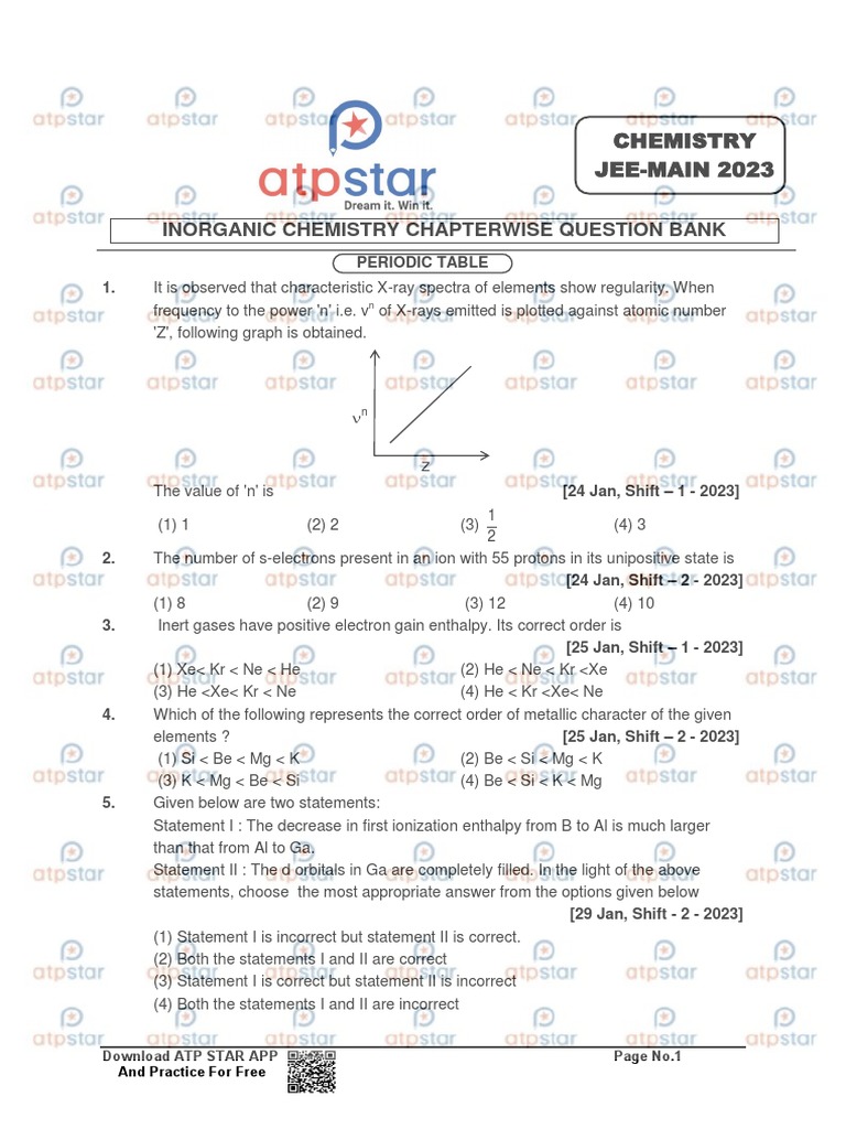 Inorganic chemistry JEE Main 2023 Chapterwise PYQs.pdf | PDF | Chemical Polarity | Molecules