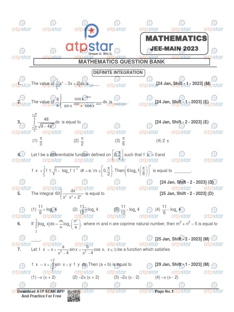 Mathematics JEE Main 2023 Chapterwise PYQs | PDF