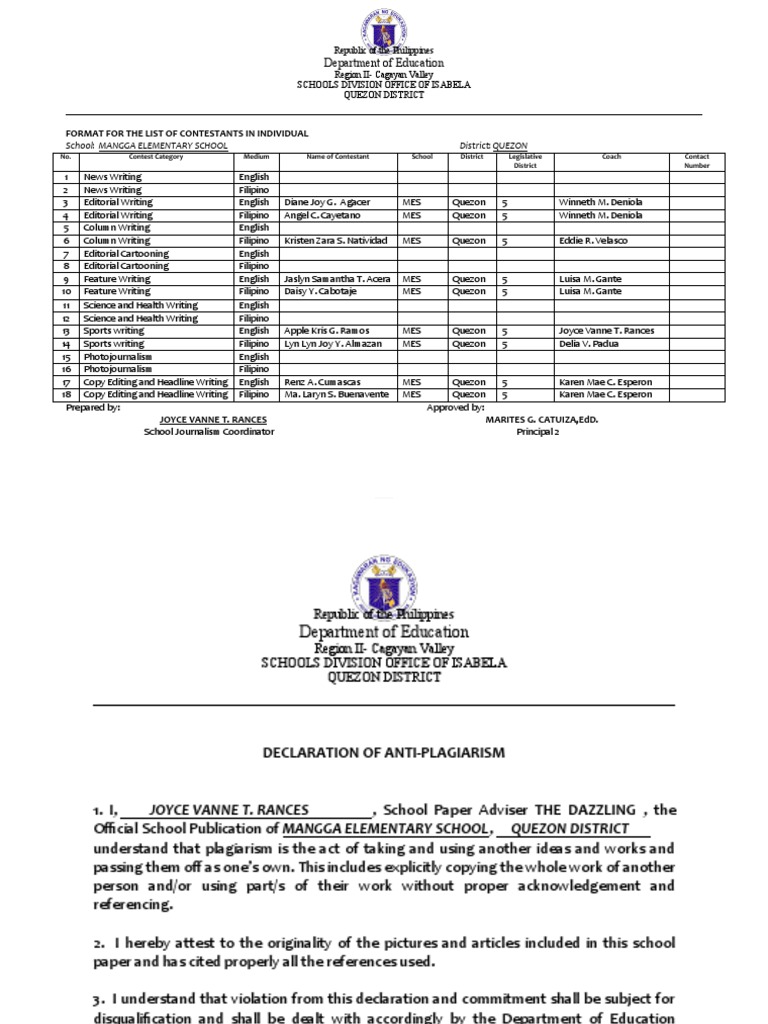 Anti Plagiarism Cert of Circulation List of Contestants | PDF | Social ...
