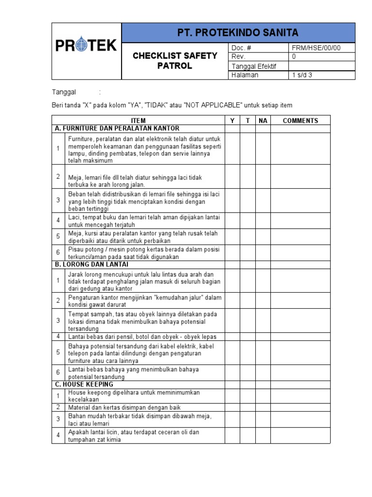 Form Checklist Patrol | PDF