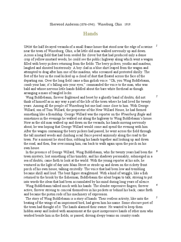 Hands by Sherwood Anderson | PDF