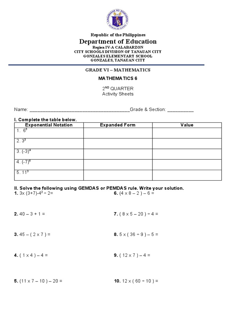 Mathematics 6 - ST3 - Q2 | PDF
