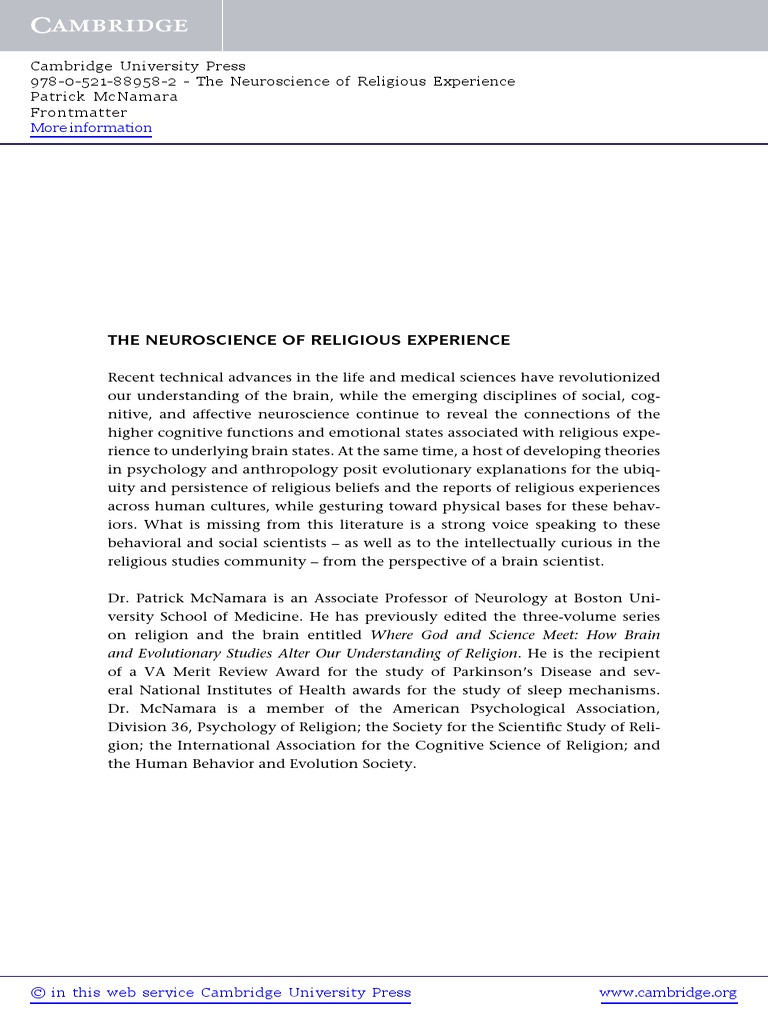 The Neuroscience of Religious Experiences | PDF