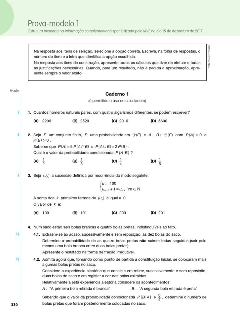 1 - Provas-Modelo 1 e 2 - Recuperado | PDF | Matemática