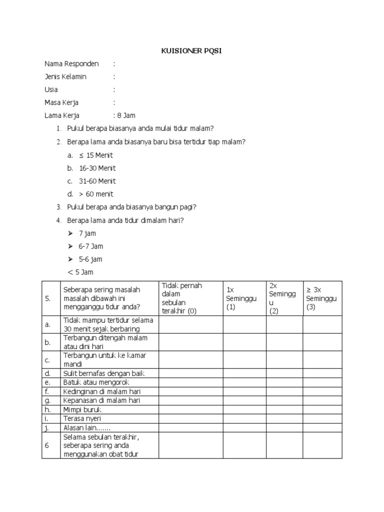 Kuisioner Pqsi | PDF