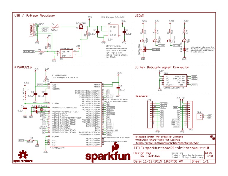 Sparkfun Samd21 Mini Breakout V10 Pdf