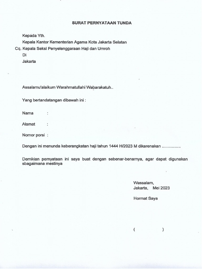 Surat Pernyataan Tunda Haji | PDF
