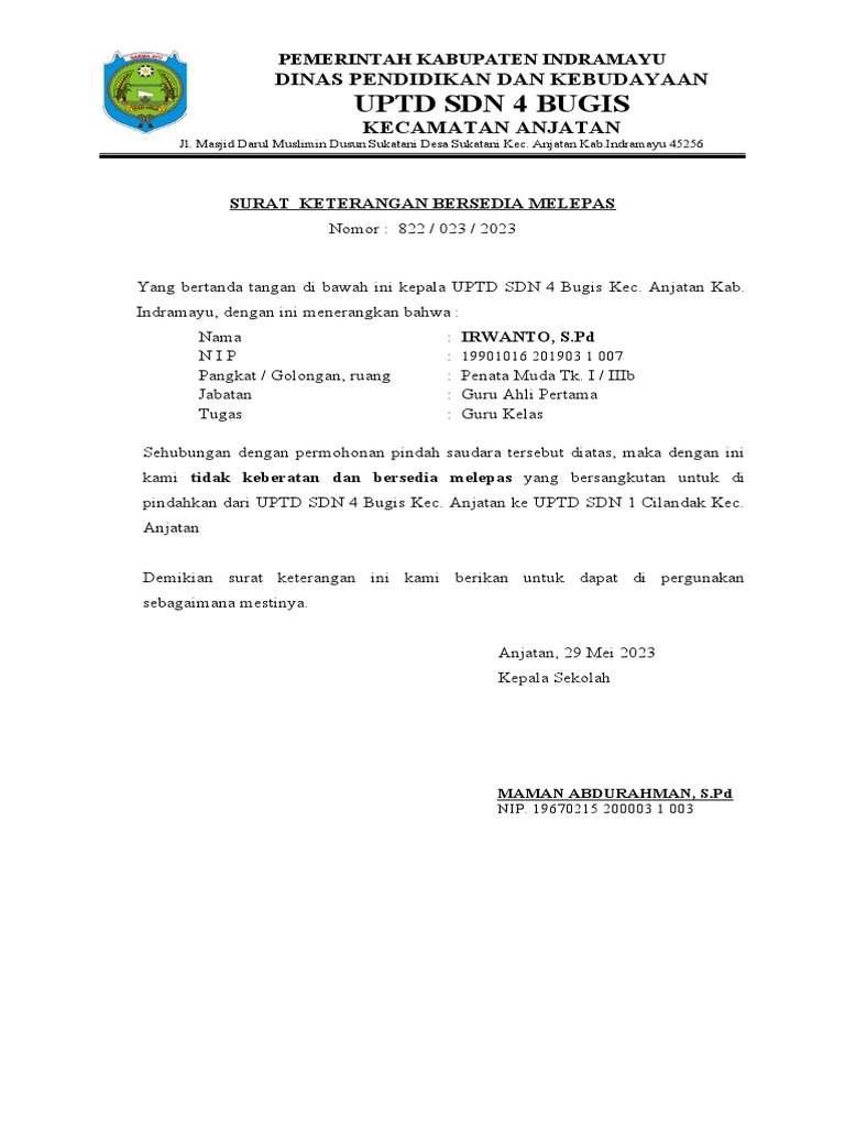 Keterangan Bersedia Melepas | PDF