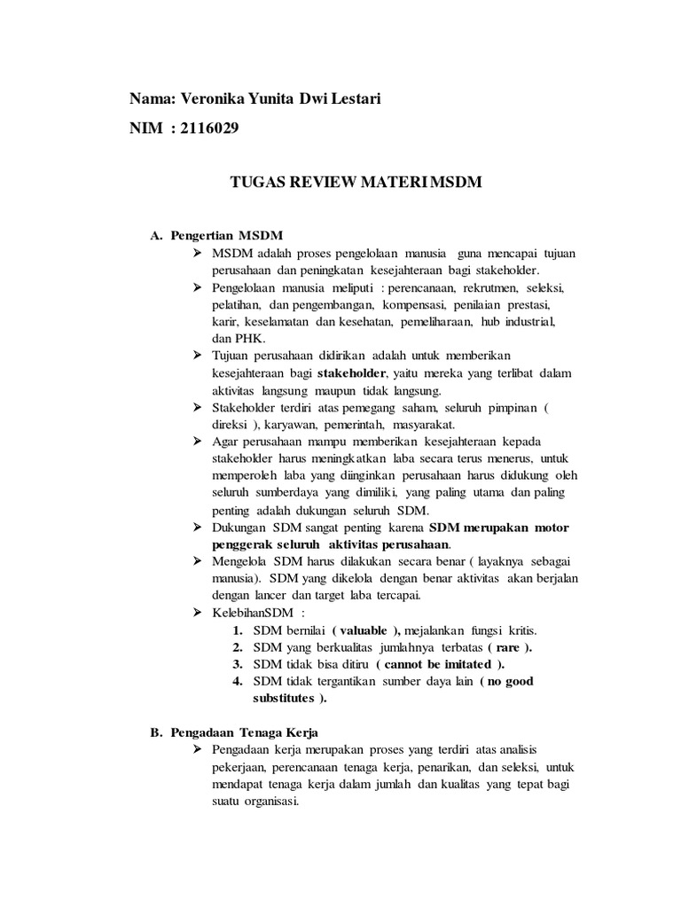 Review Materi MSDM | PDF | Bisnis | Pengembangan Diri