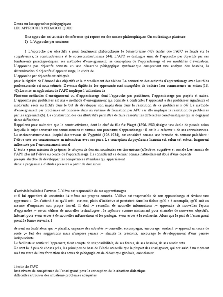 Cours Sur Les Approches Pédagogiques | PDF | Pédagogie | Apprentissage